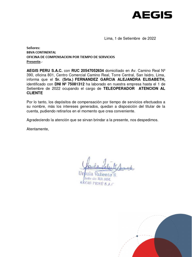 CARTAS LIBERACIÓN CTS SET 2022-FERNANDEZ GARCIA | PDF
