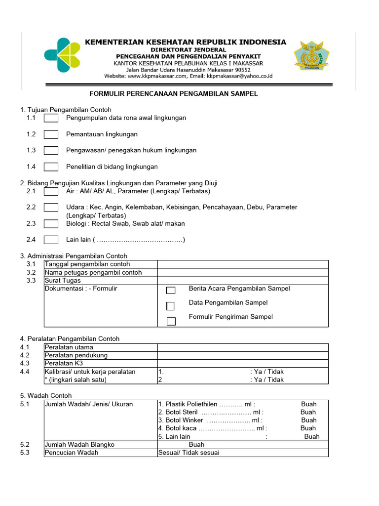 Formulir Perencanaan Pengambilan Sampel | PDF