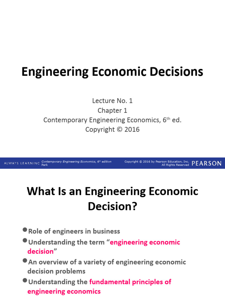 Lecture No01 - Engineering Economic Decisions | PDF