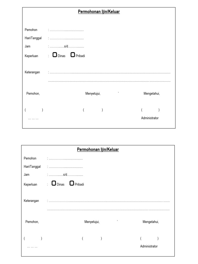 Form Ijin Keluar Kantor | PDF