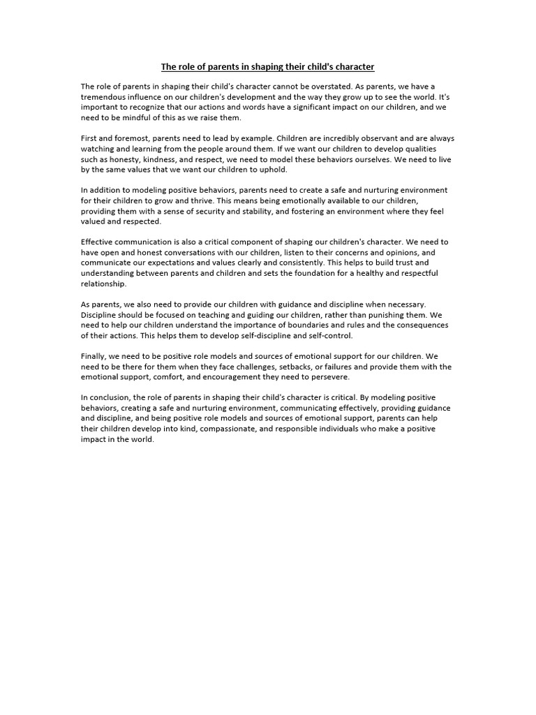 The Role Of Parents In Shaping Their Child Pdf