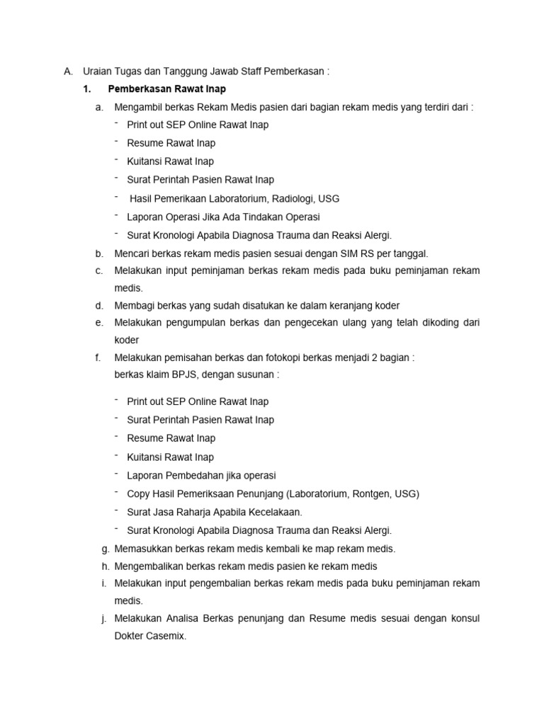Uraian Tugas Dan Tanggung Jawab Staff Pemberkasan | PDF