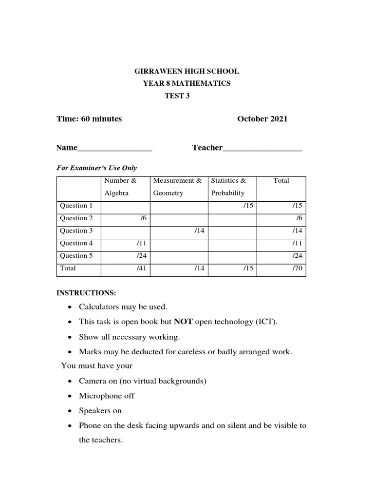 Year8 Test3 2021 - Q | PDF