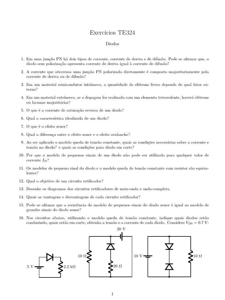 Lista Exercicios DIODOS-1 | PDF