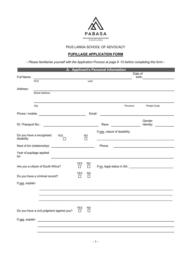 PABASA Pupillage Application Form 2021 | PDF