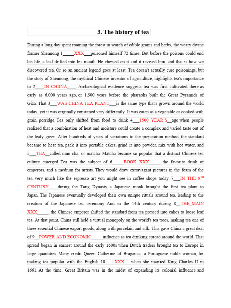 The History of Tea ANSWER | PDF