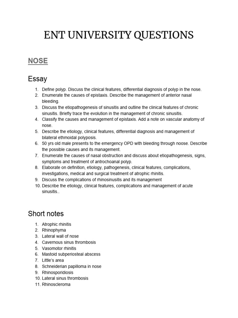 Ent University Questions | PDF