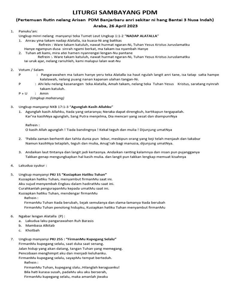 Liturgi Sambayang PDM (Pipakatan Dusun Ma'anyan) | PDF