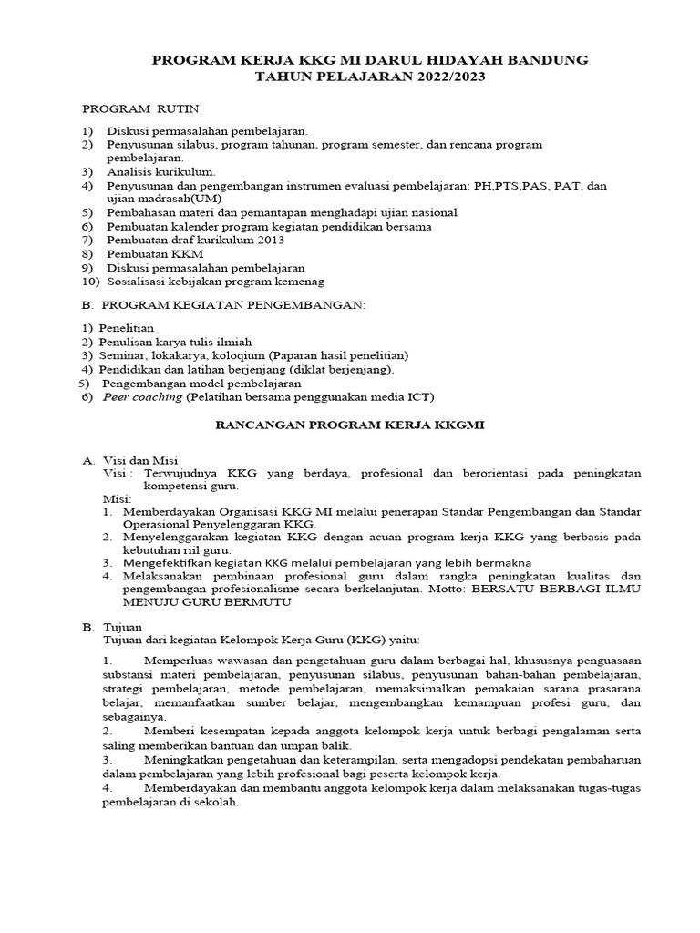 Program Kerja KKG Mi 2020 | PDF