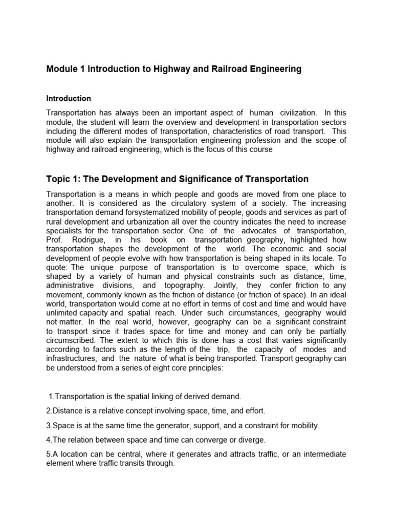 Module 1 Introduction To Highway and Railroad Engineering | PDF