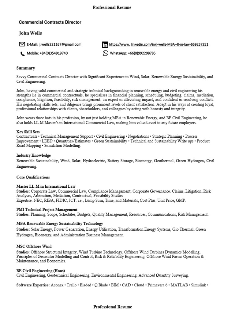 Commercial Contracts Director Resume | PDF