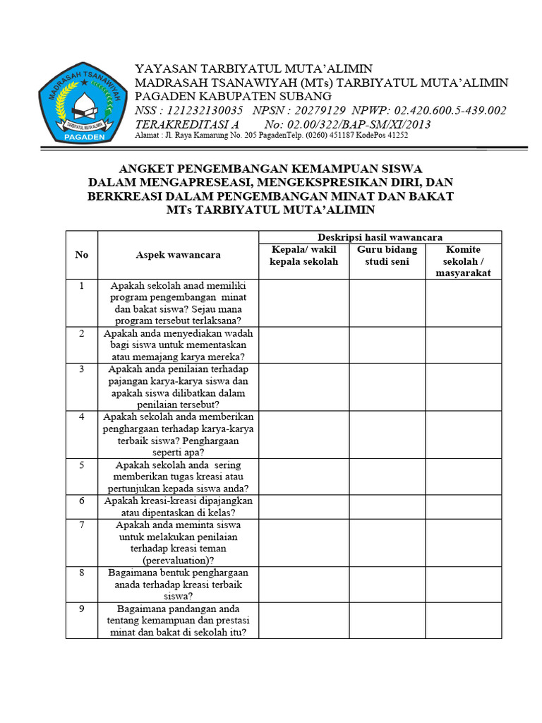 Pengembangan Minat dan Bakat Siswa di MTs Tarbiyatul Muta’alimin | PDF | Karier & Perkembangan