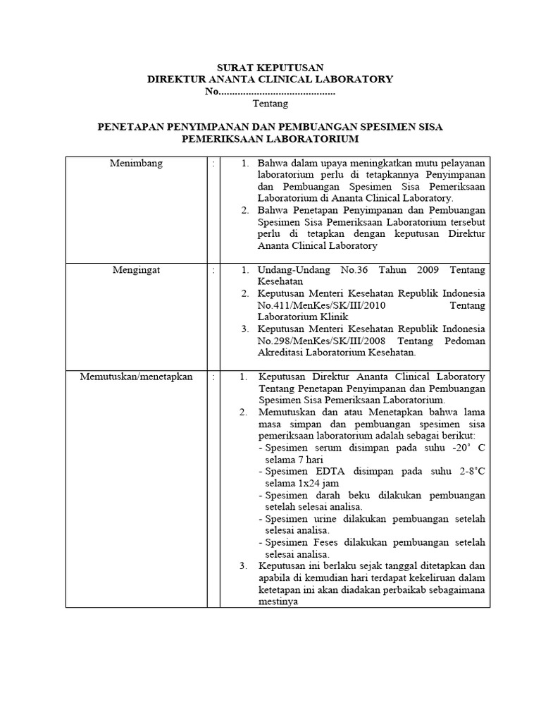 Prosedur Pembuangan Spesimen Laboratorium | PDF