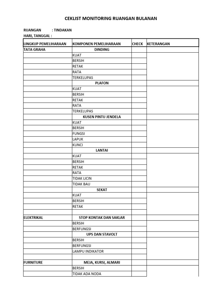 Cecklist Monitoring Ruang BLN | PDF