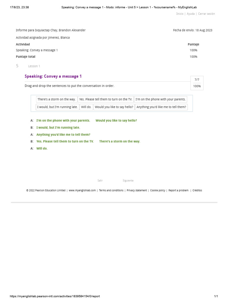 Speaking - Convey A Message 1 - Modo - Informe - Unit 5 - Lesson 1 ...