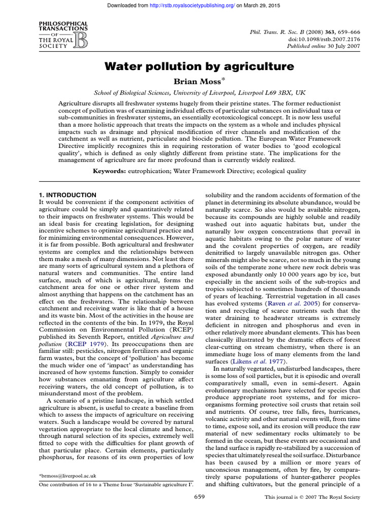 Water Pollution by Agriculture | PDF