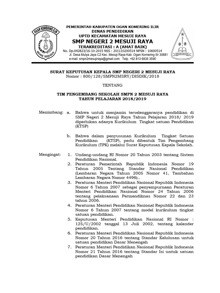Lampiran1 - SK - TPK - SMPN 2 Mesuji Raya - 2017-2018 | PDF