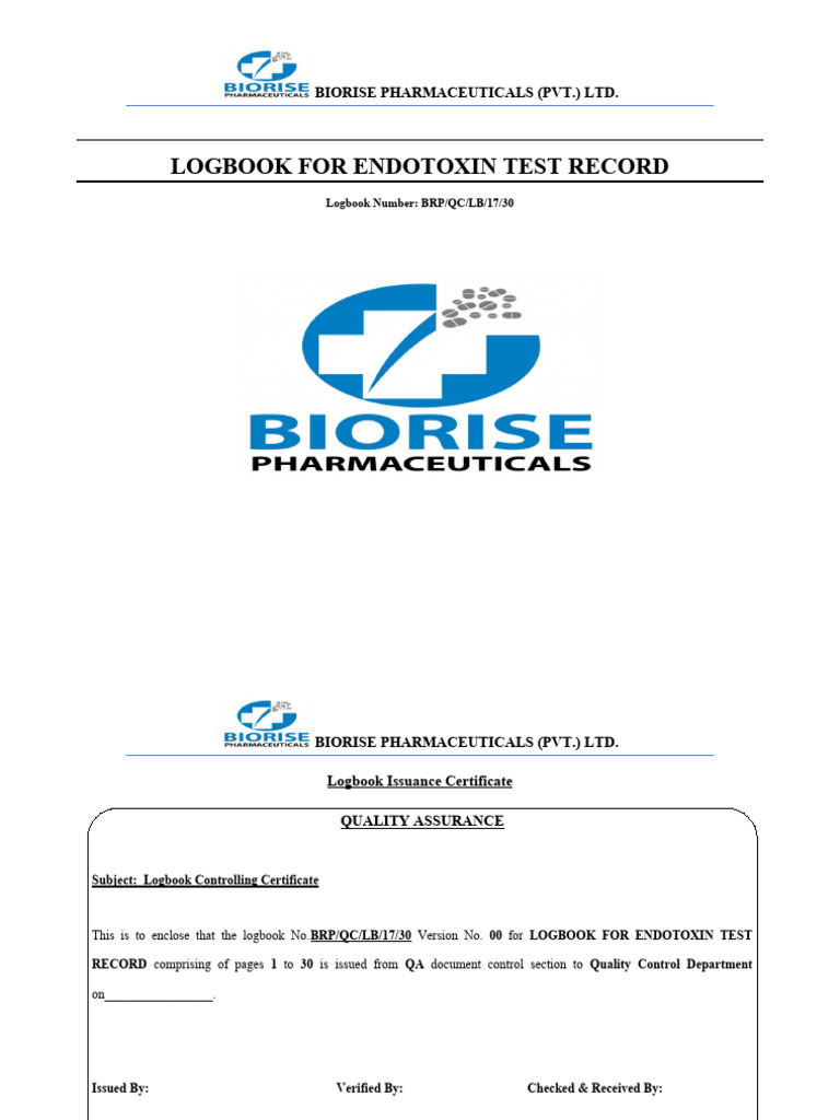 Endotoxin Record Logbook | PDF