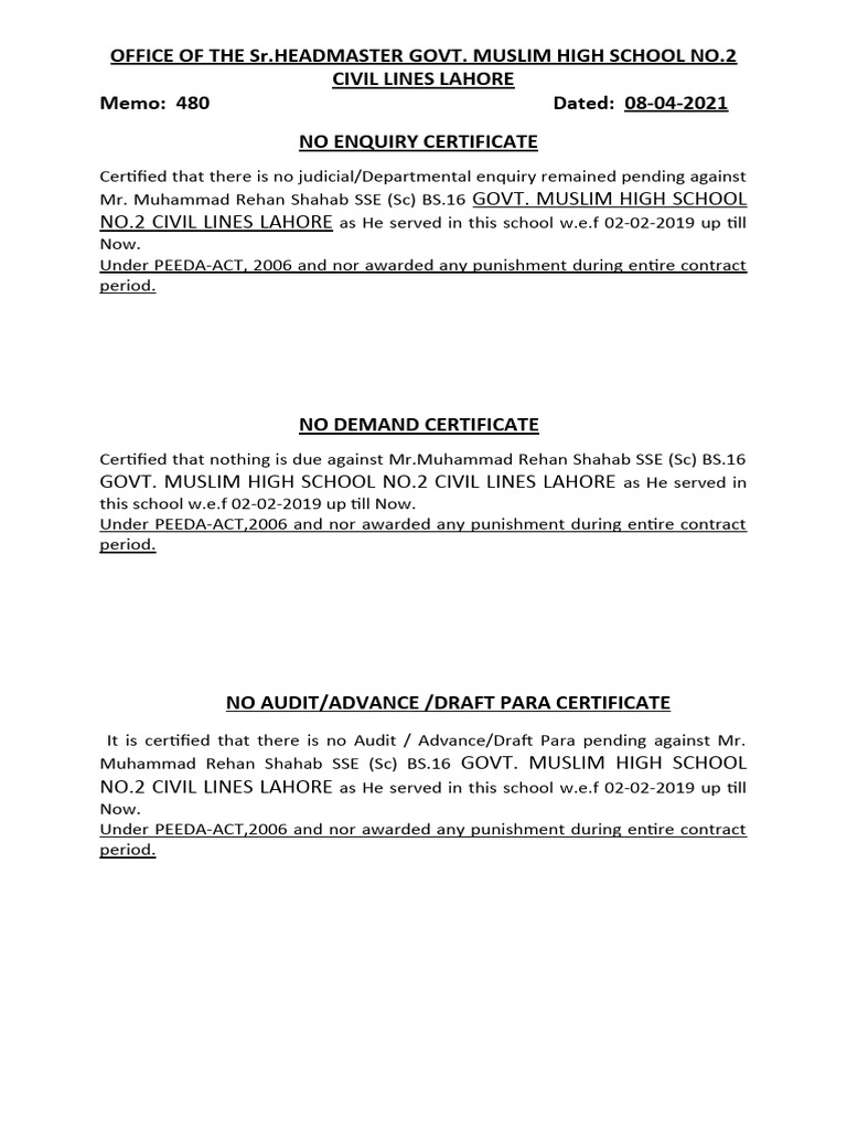 No Demand Certificate | PDF | Business