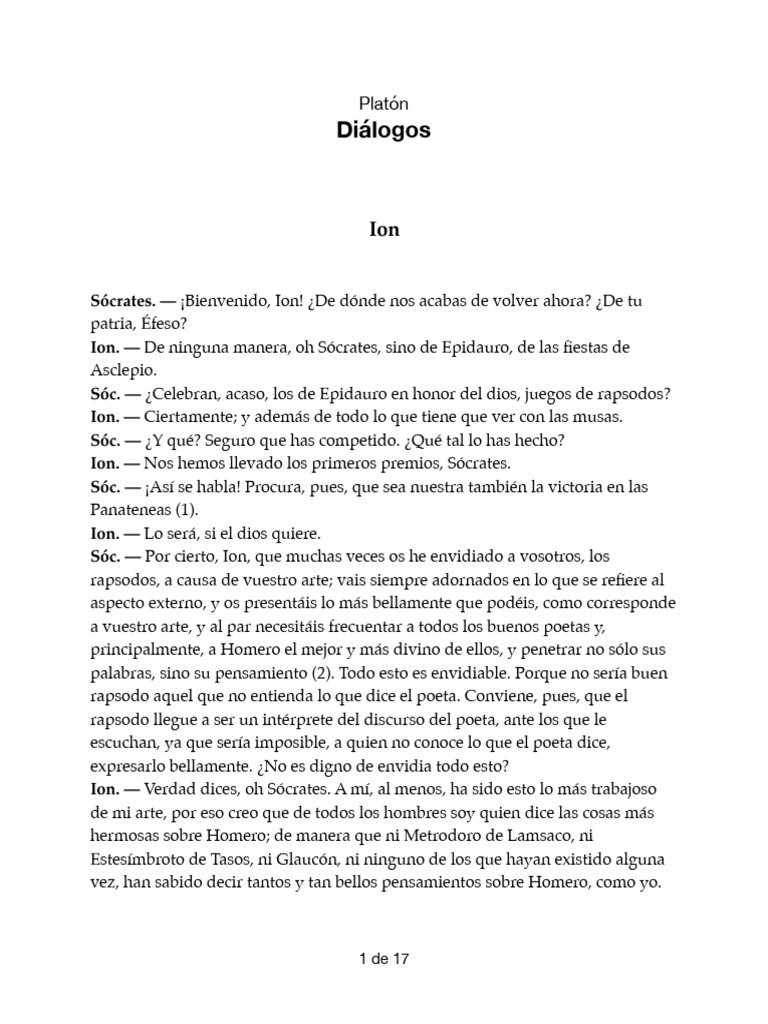 Platón. Diálogos. Ion | PDF