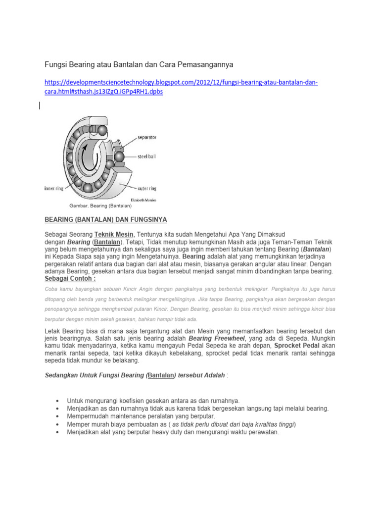 Fungsi Bearing Atau Bantalan Dan Cara Pemasangannya | PDF