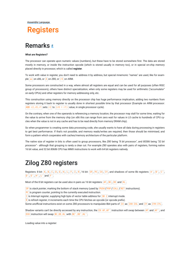 Assembly Language Tutorial - Registers | PDF Assembly Language Tutorial - Registers | PDF