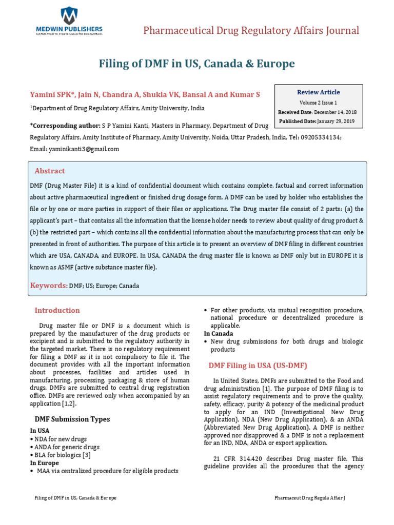 Filling of DMF in US, Canada & Europe | PDF