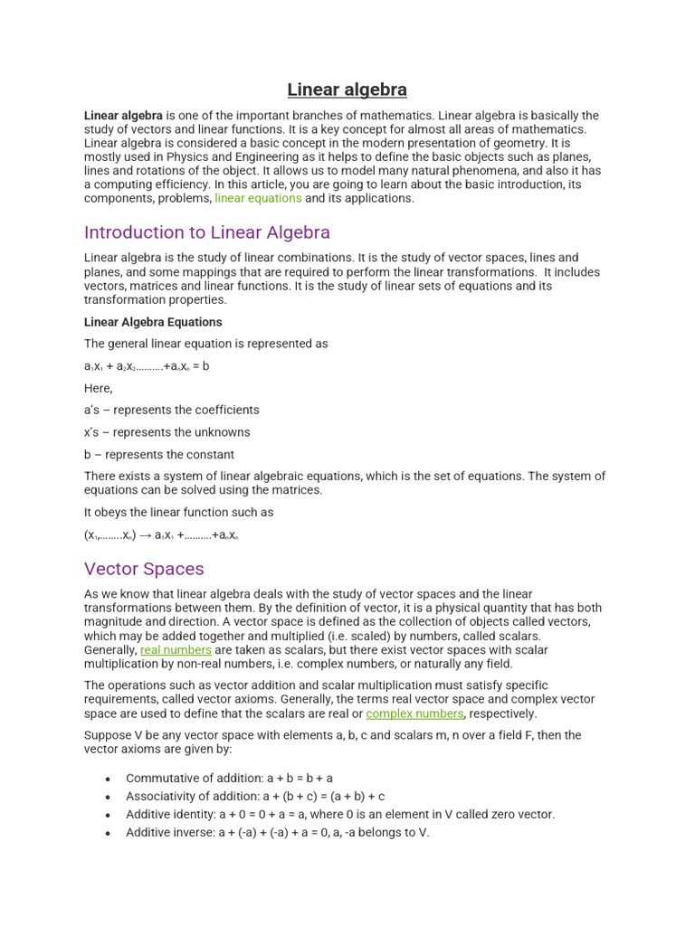 Introduction of Linear Algebra | PDF Introduction of Linear Algebra | PDF
