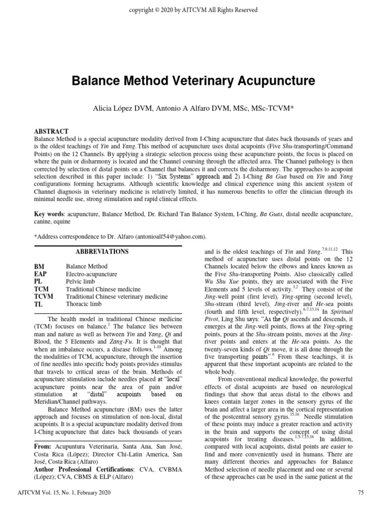 Balance Method Veterinary Acupuncture | PDF