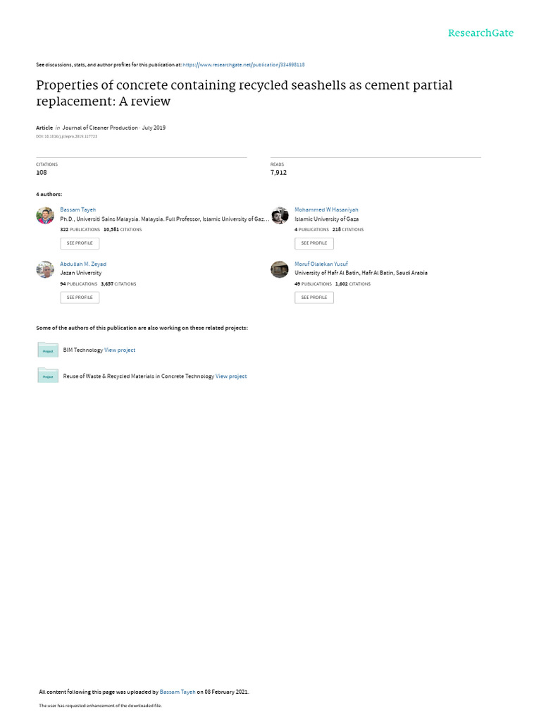Properties of Concrete Containing Recycled Seashells As Cement Partial ...