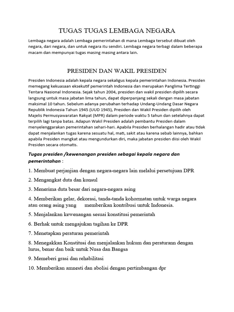 Tugas Tugas Lembaga Negara | PDF