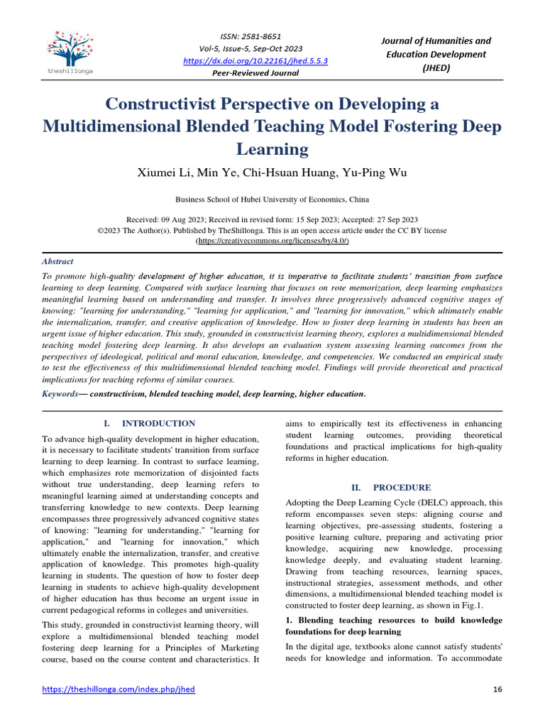 Constructivist Perspective On Developing A Multidimensional Blended Teaching Model Fostering ...