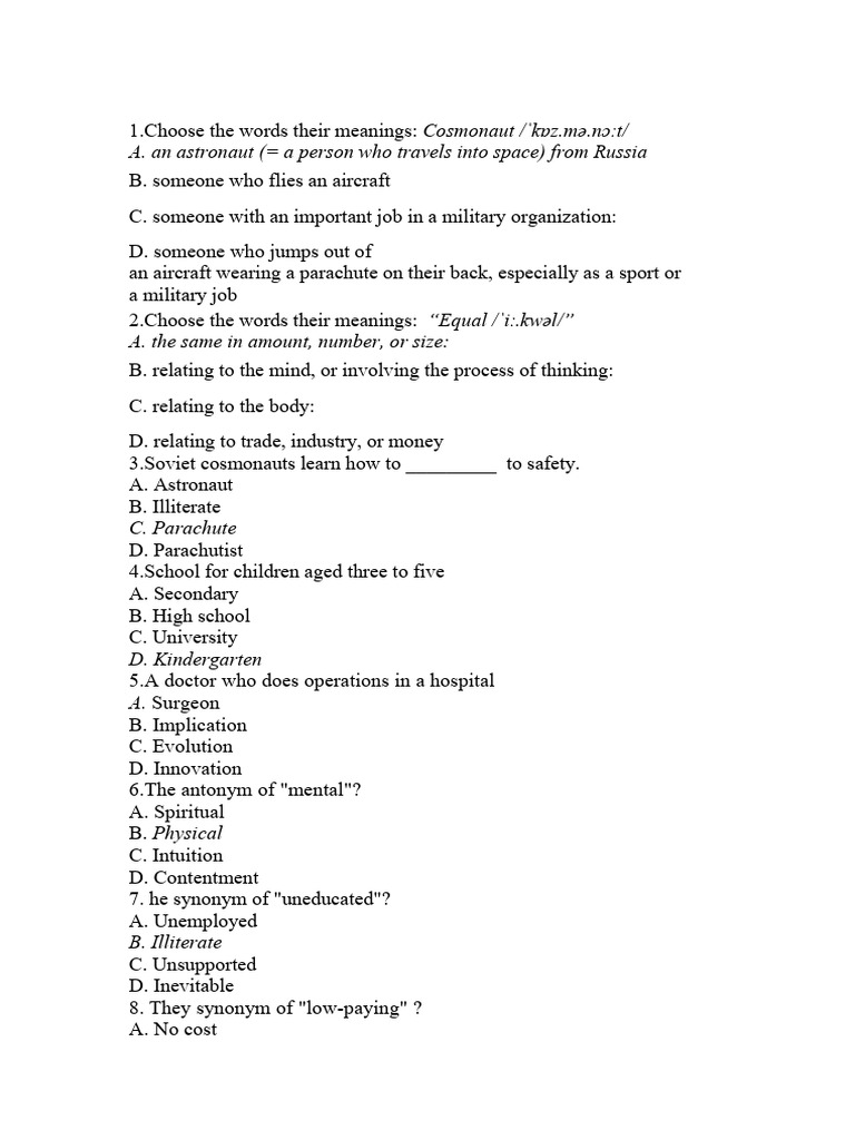 G9 - Vocabulary - Unit 6 - Grade 10 | PDF