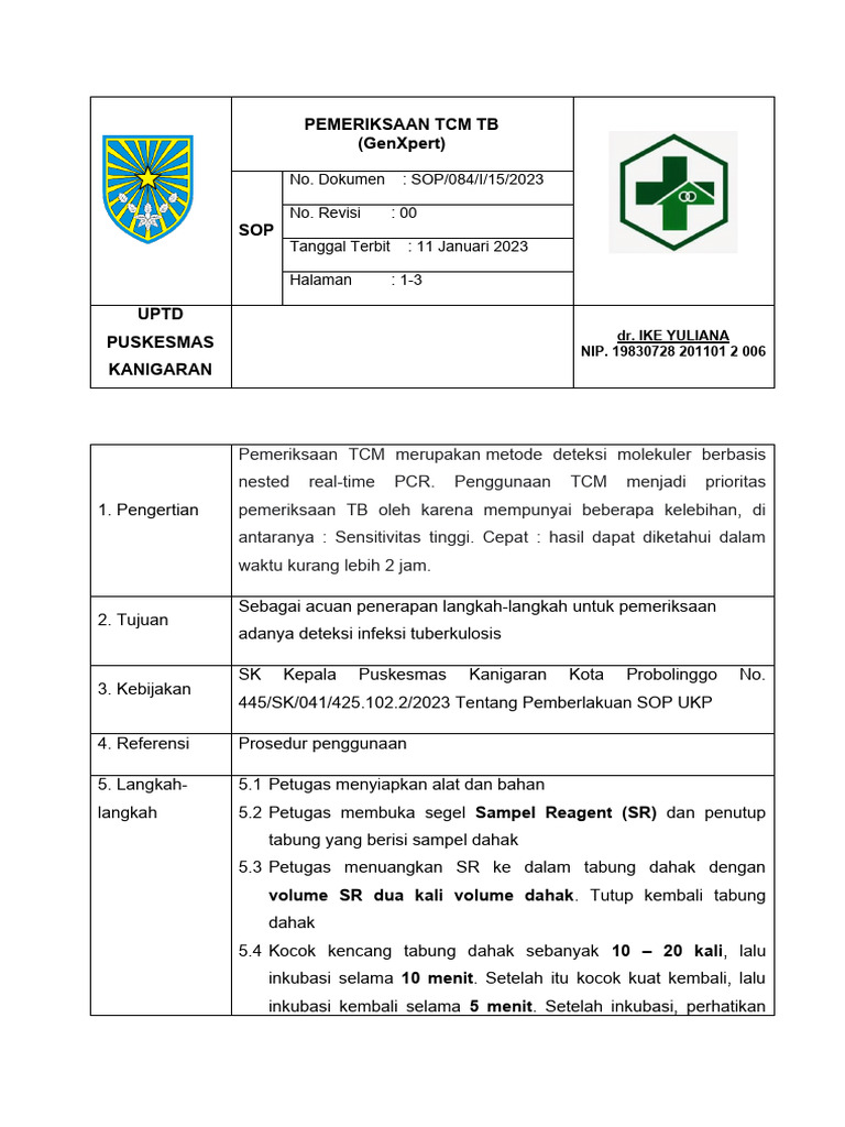 Sop Pemeriksaan TCM TB | PDF