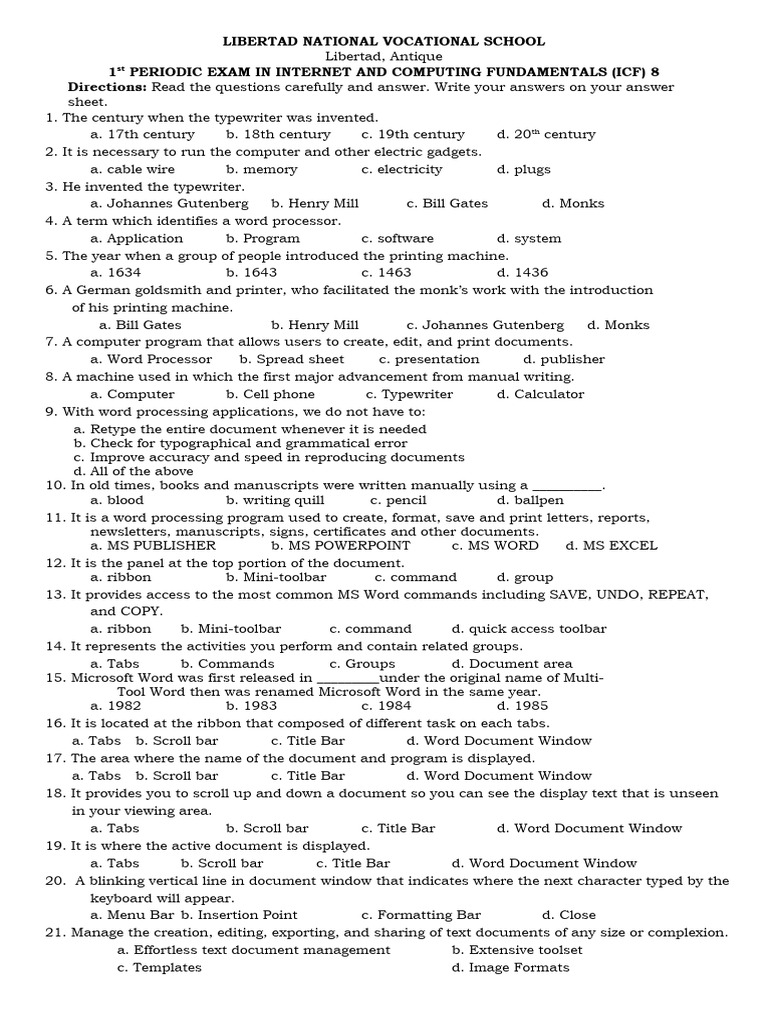 1st Periodic Exam in ICF 8 New | PDF