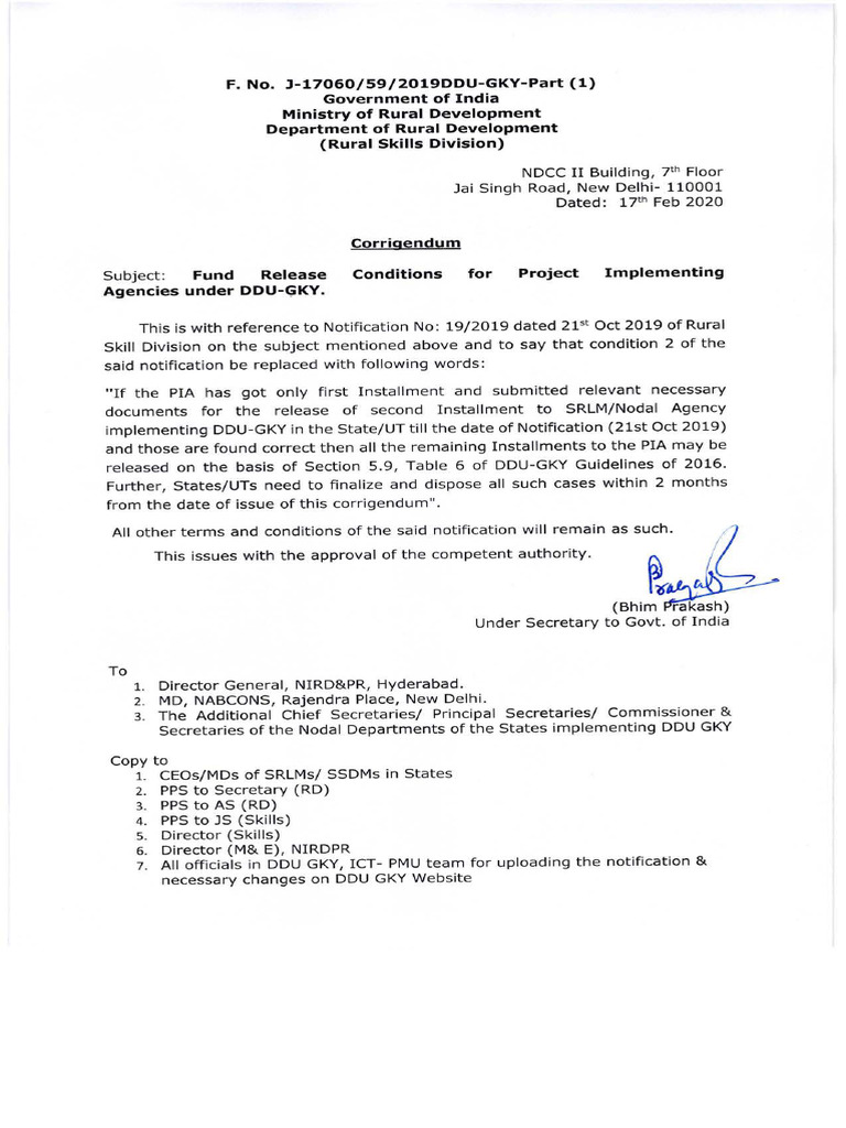 Funds Release Condition Ddugky Notification - 19 - 2019 | PDF