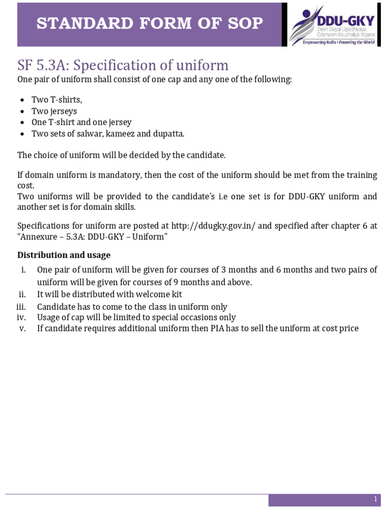SF 5.3A Specification of Uniform | PDF