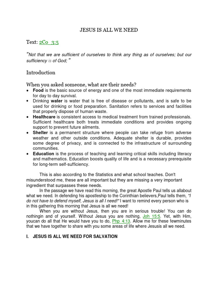 Jesus Is All We Need - Intro | PDF | Wellness