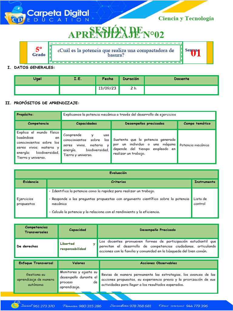 5° Sesión de Aprendizaje Sesión 2-Sem.1-Exp.6-Cyt | PDF