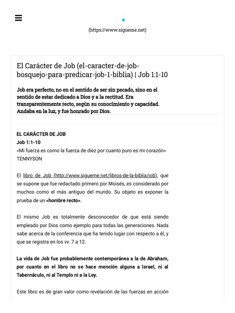El Carácter de Job - Job 1 - 1-10 - Bosquejos para Predicar | PDF