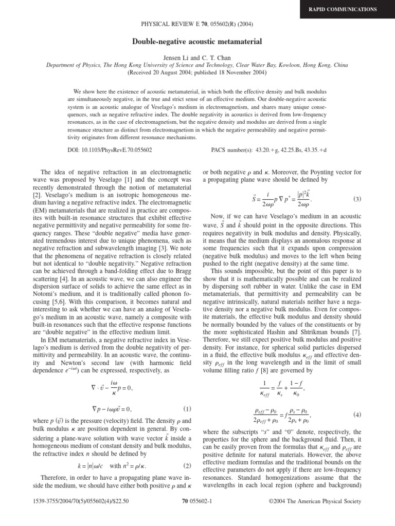 Double-Negative Acoustic Metamaterial | PDF