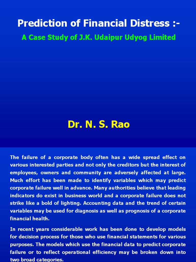 Prediction of Financial Distress:-: Dr. N. S. Rao | PDF | Profit ...