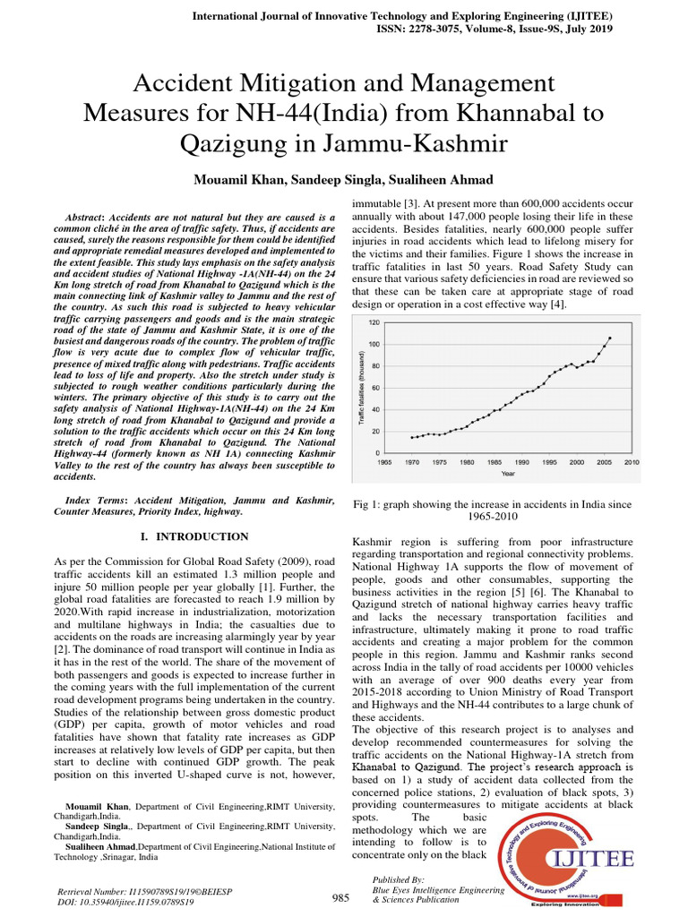 Accident Mitigation Along National Highway | PDF
