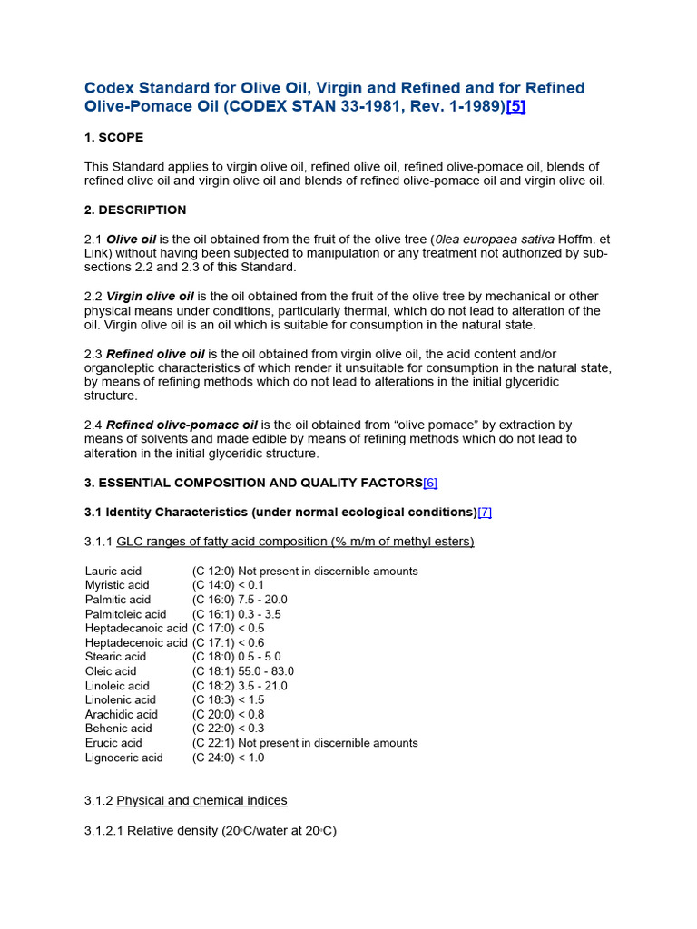Codex Standard For Olive Oil | PDF | Cooking, Food & Wine