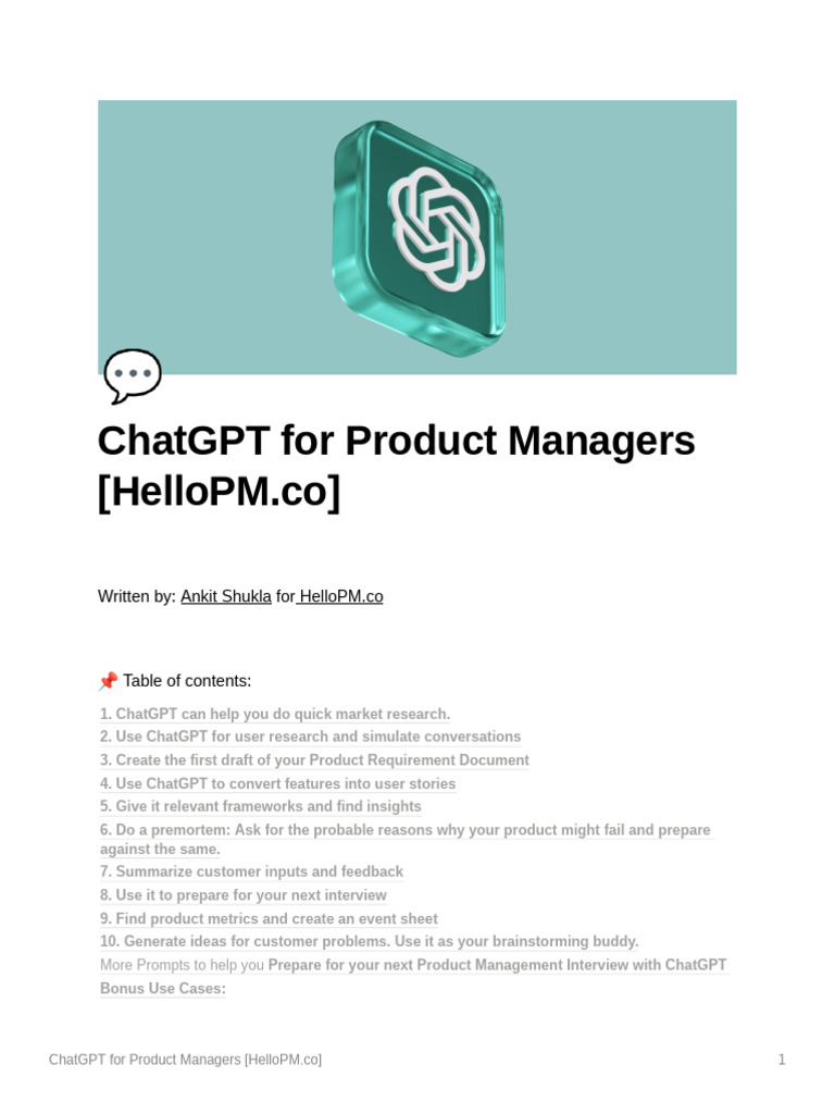 ChatGPT Guide For Product Managers | PDF | Business