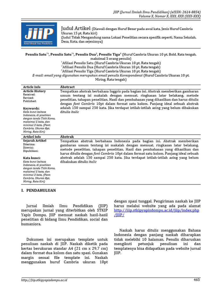 Template Penulisan Jurnal JIIP | PDF