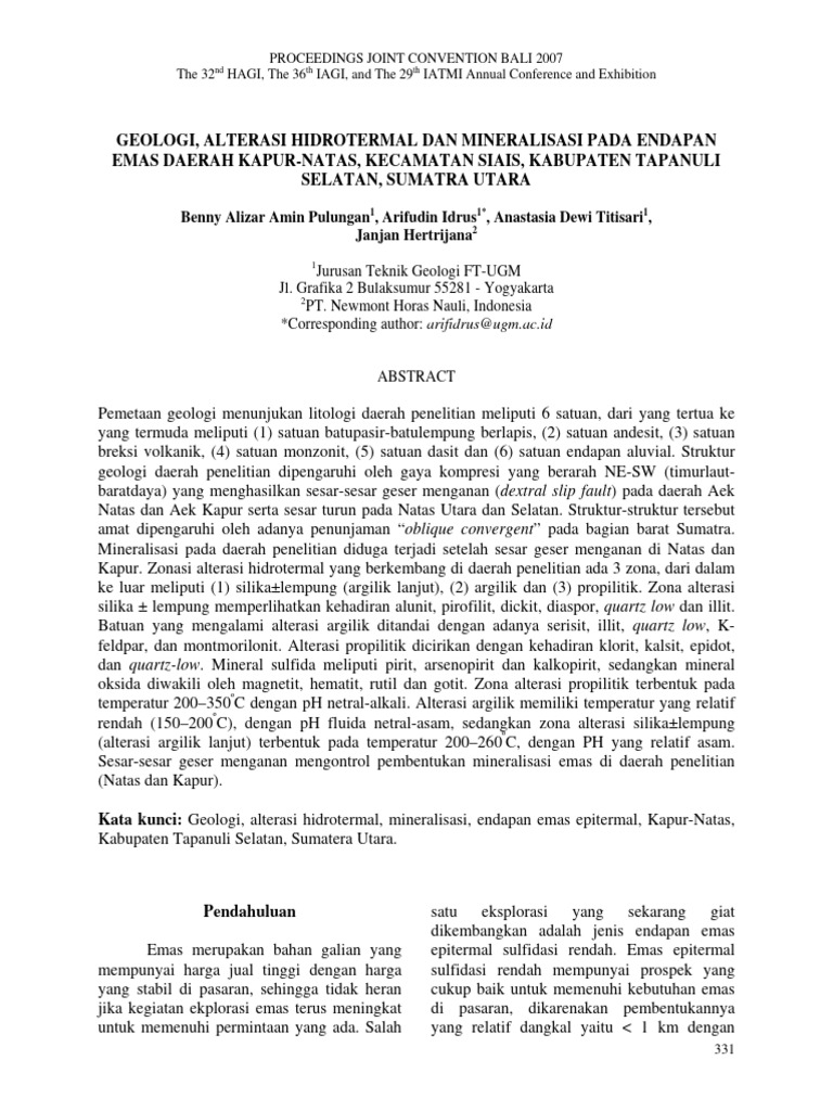 2007 - IAGI Bali - Geologi, Alterasi Hidrotermal Dan Mineralisasi | PDF ...