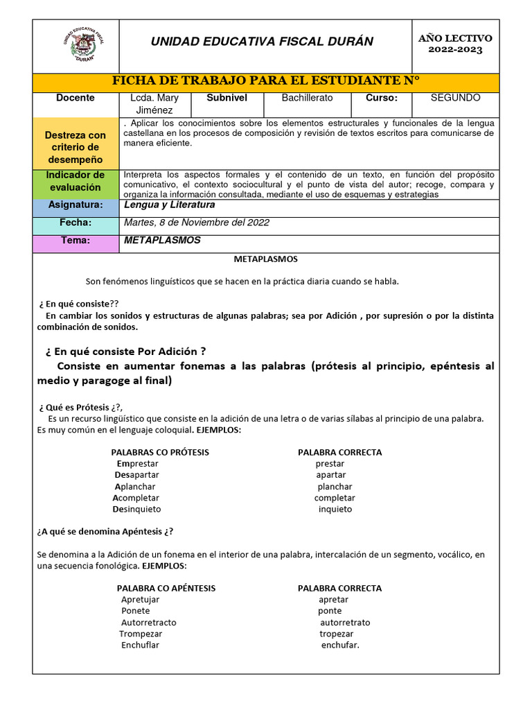 Metaplasmos: Prótesis y Ejemplos | PDF