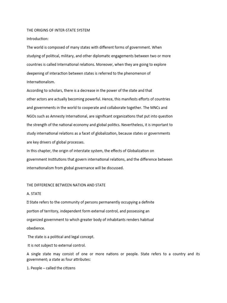 Origins of the Inter-State System | PDF