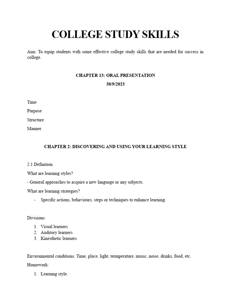 College Study Skills | PDF